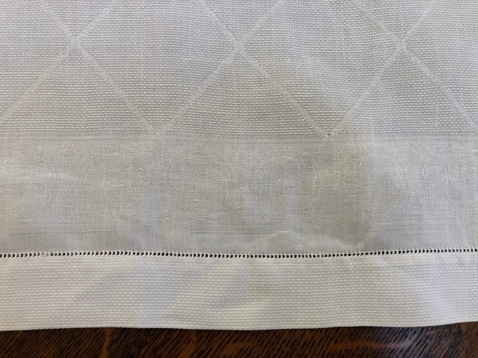 Vintage Linens, White Embossed Damask Hemstitched Towel, Hostess Gift ...