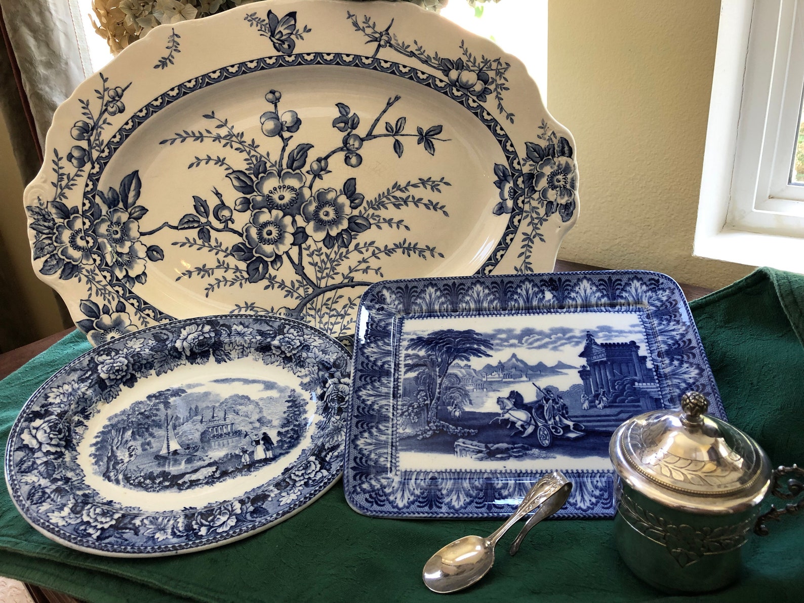 Antique Flow Blue Plate, Platter, Blue Chariot Pattern, Cauldon ...