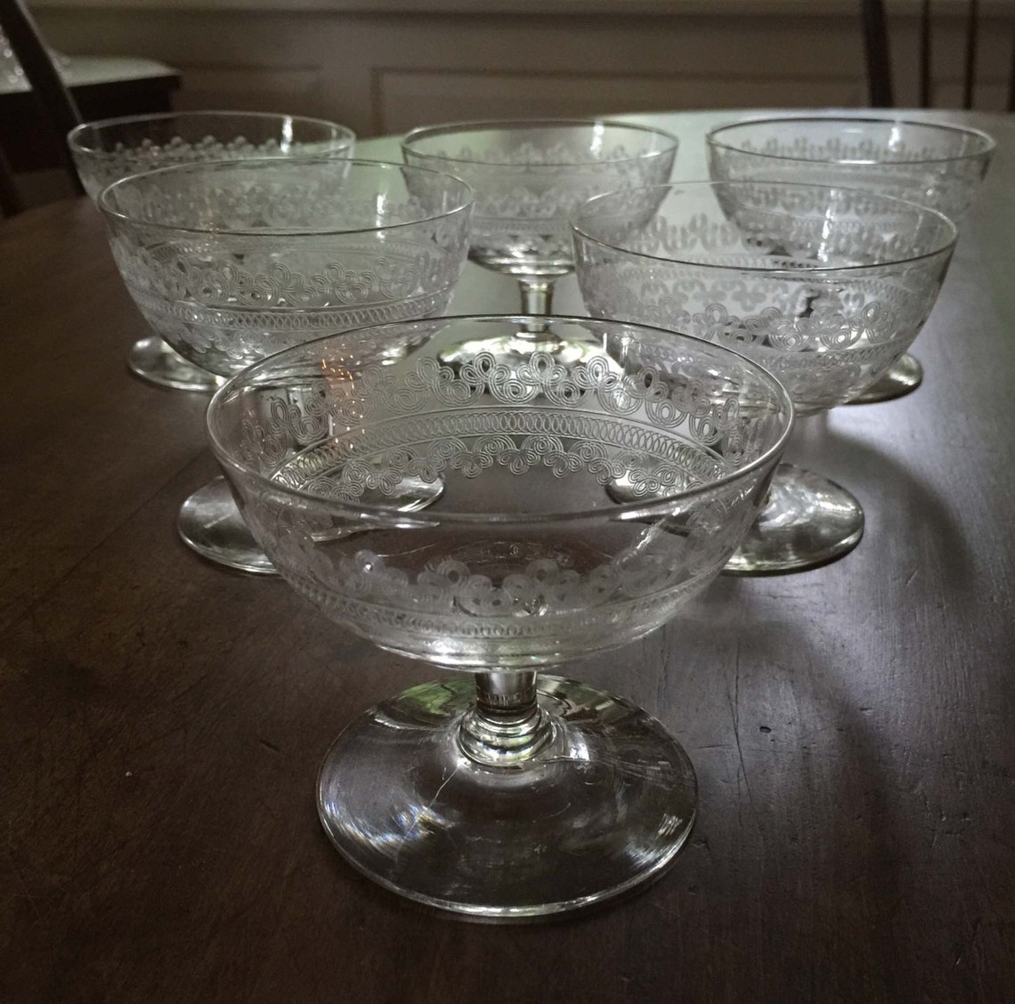 Set of 5 Antique Etched Sherbet Stems Bryce Etch 327 - Etsy