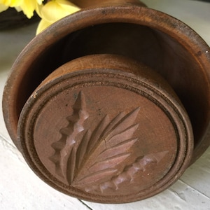 Antique Large Wood Primitive Butter Mold, Butter Stamp, Carved Leaf ...