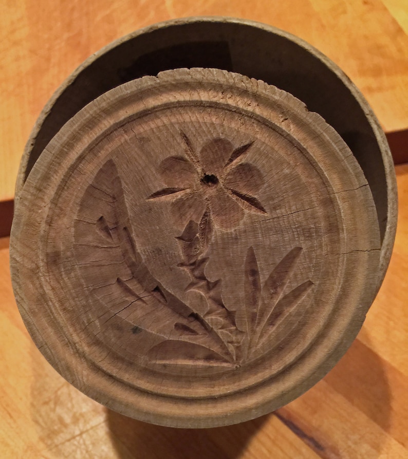 Antique Large Wood Primitive Butter Mold, Flower and Leaves, Butter ...