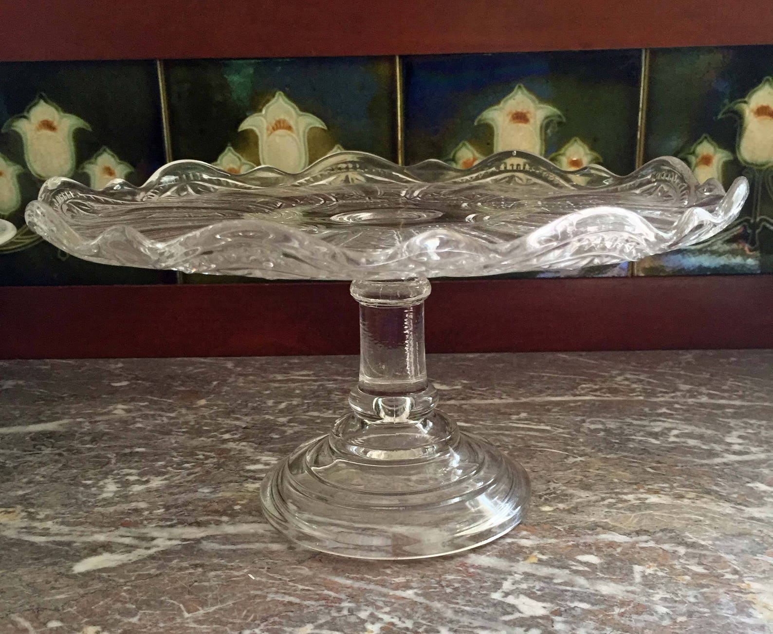 Antique Glass Pedestal Cake Stand EAPG Bryce Walker Jasper - Etsy