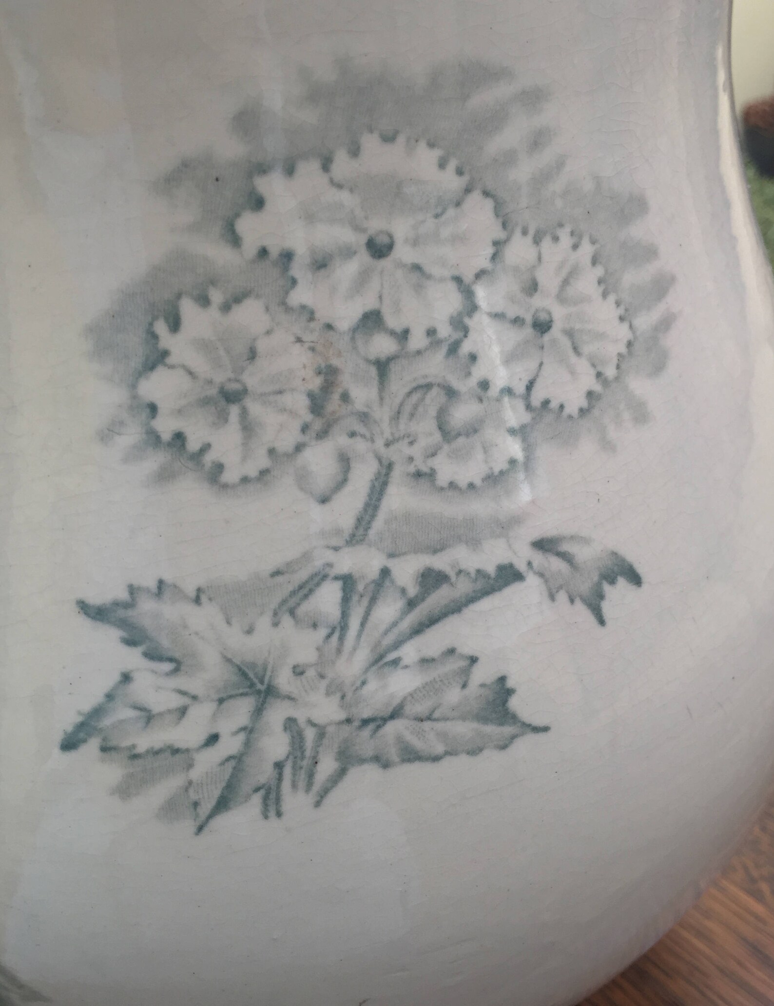 Early Large Transfer Ware Waste Pot, Sage Green Floral, Alba China ...