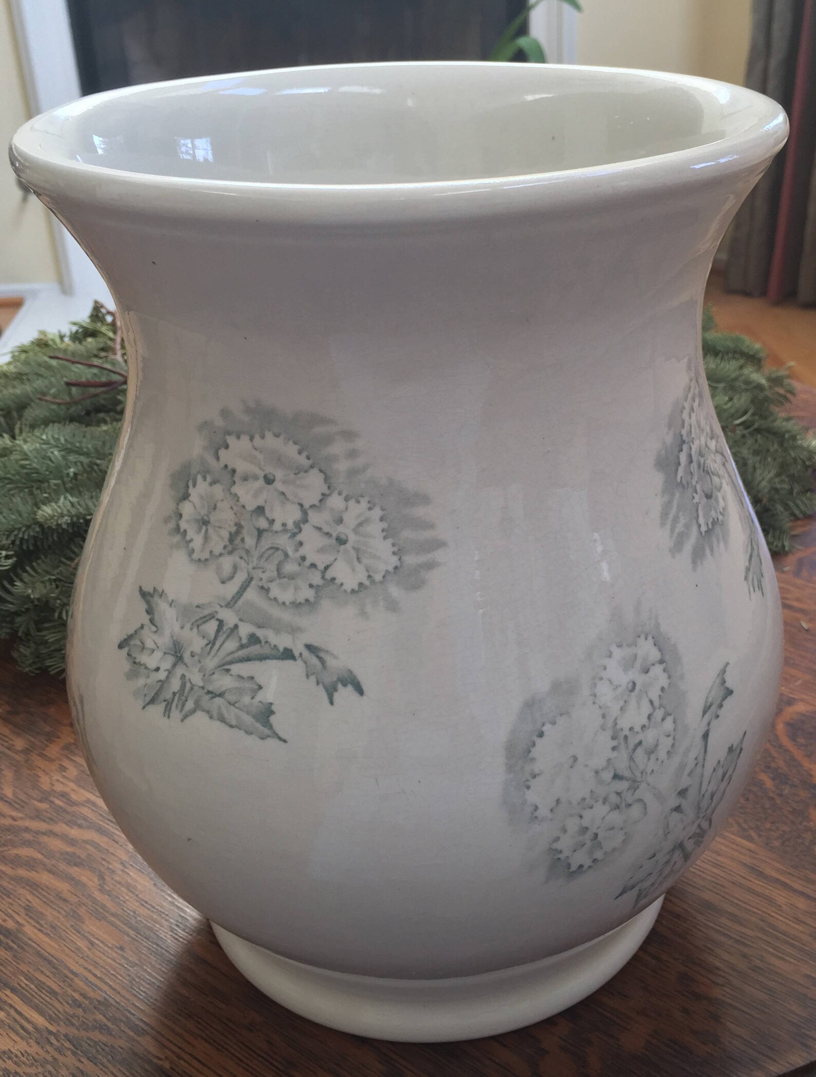 Early Large Transfer Ware Waste Pot Sage Green Floral Alba - Etsy