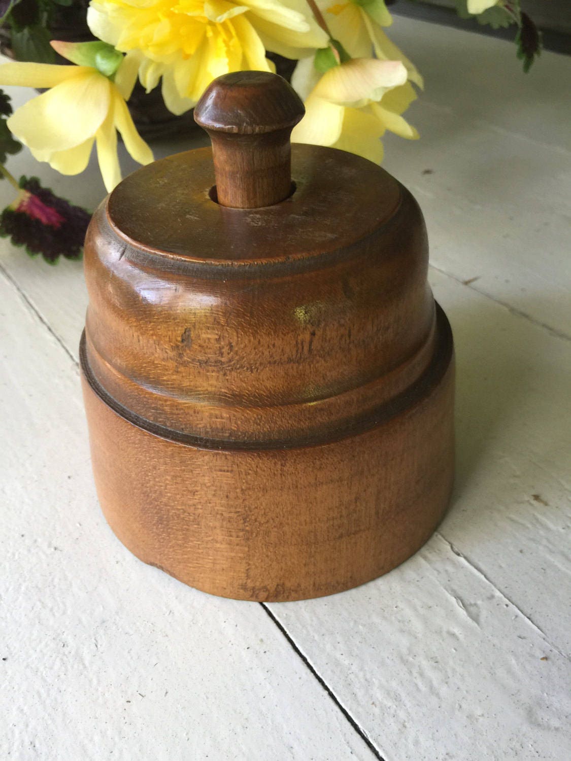Antique Large Wood Primitive Butter Mold, Butter Stamp, Carved Leaf ...