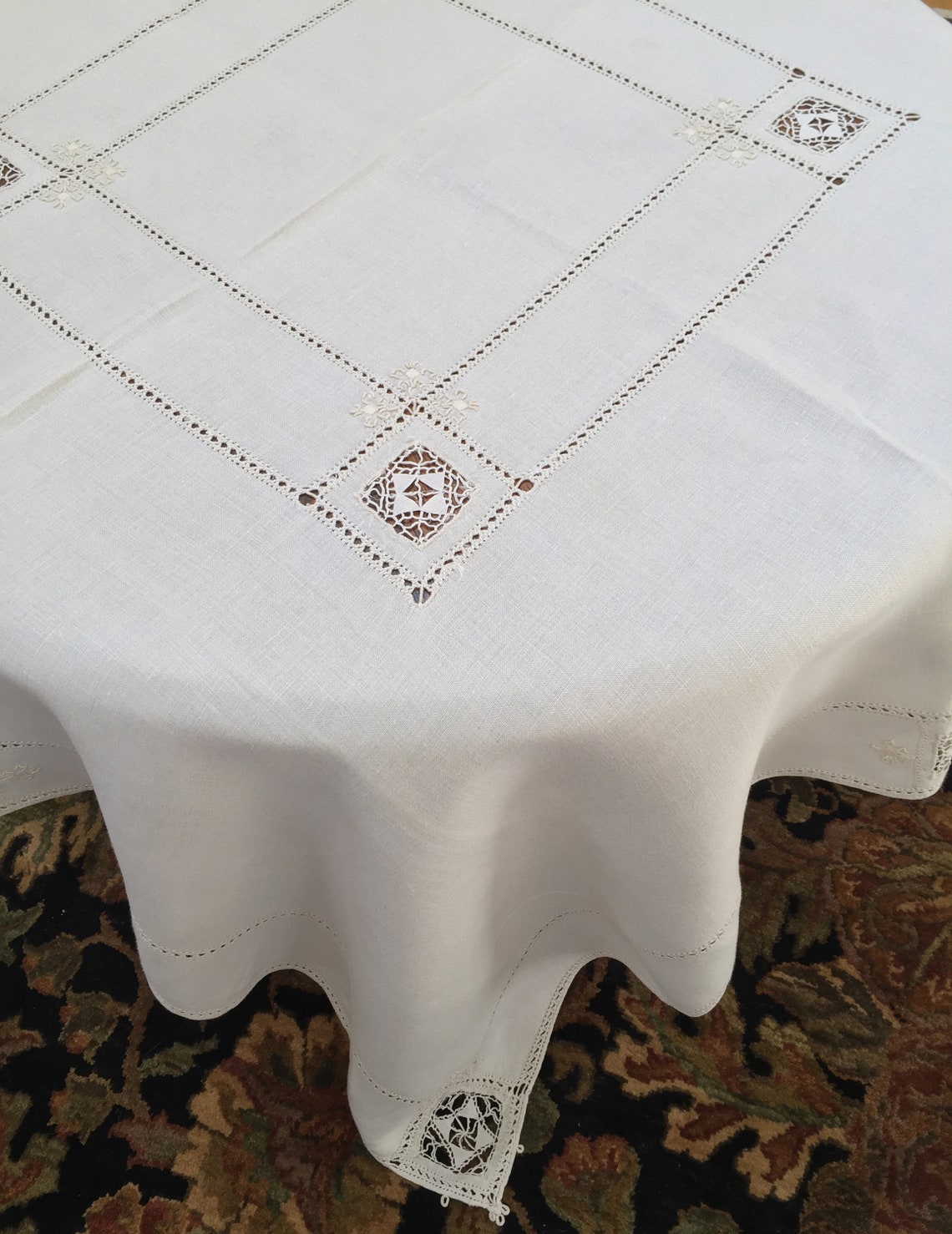 Vintage Linen Table Cloth Openwork Embroidery Drawn Thread - Etsy