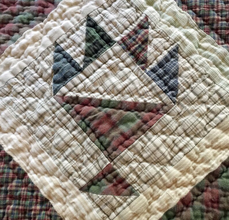 Vintage Pieced Quilt Block Triangle Basket Muted Plaids - Etsy