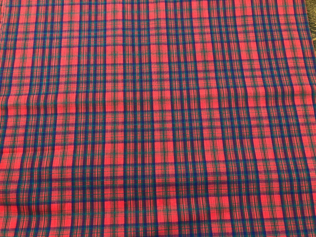 Vintage Fabric, Red and Green Plaid, Holiday Fabric, Cotton Fabric ...