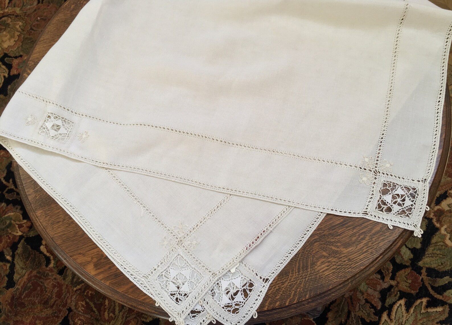 Vintage Linen Table Cloth Openwork Embroidery Drawn Thread - Etsy