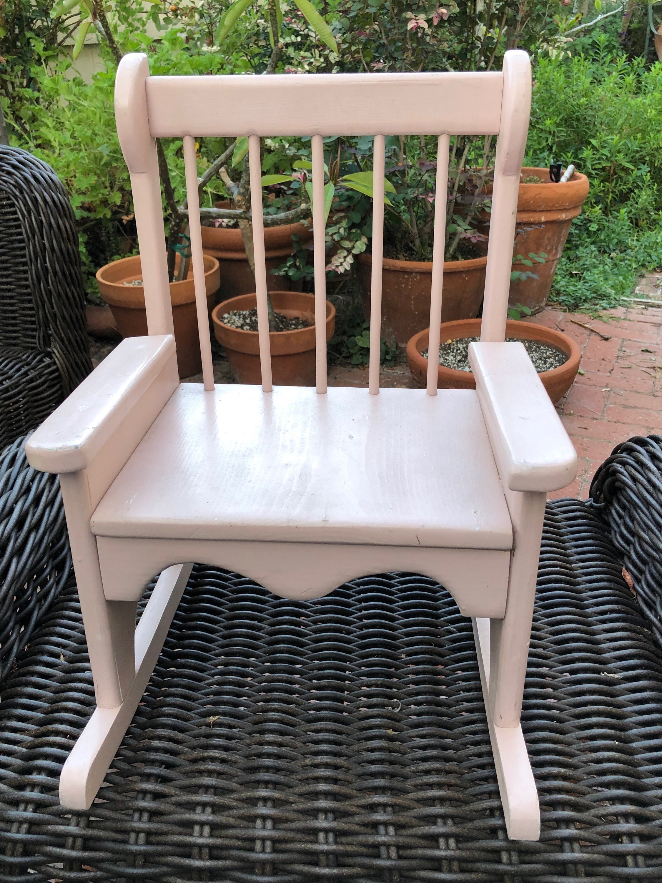 Vintage Childs Rocking Chair, Rocker, Pink Paint, Childrens Toy ...