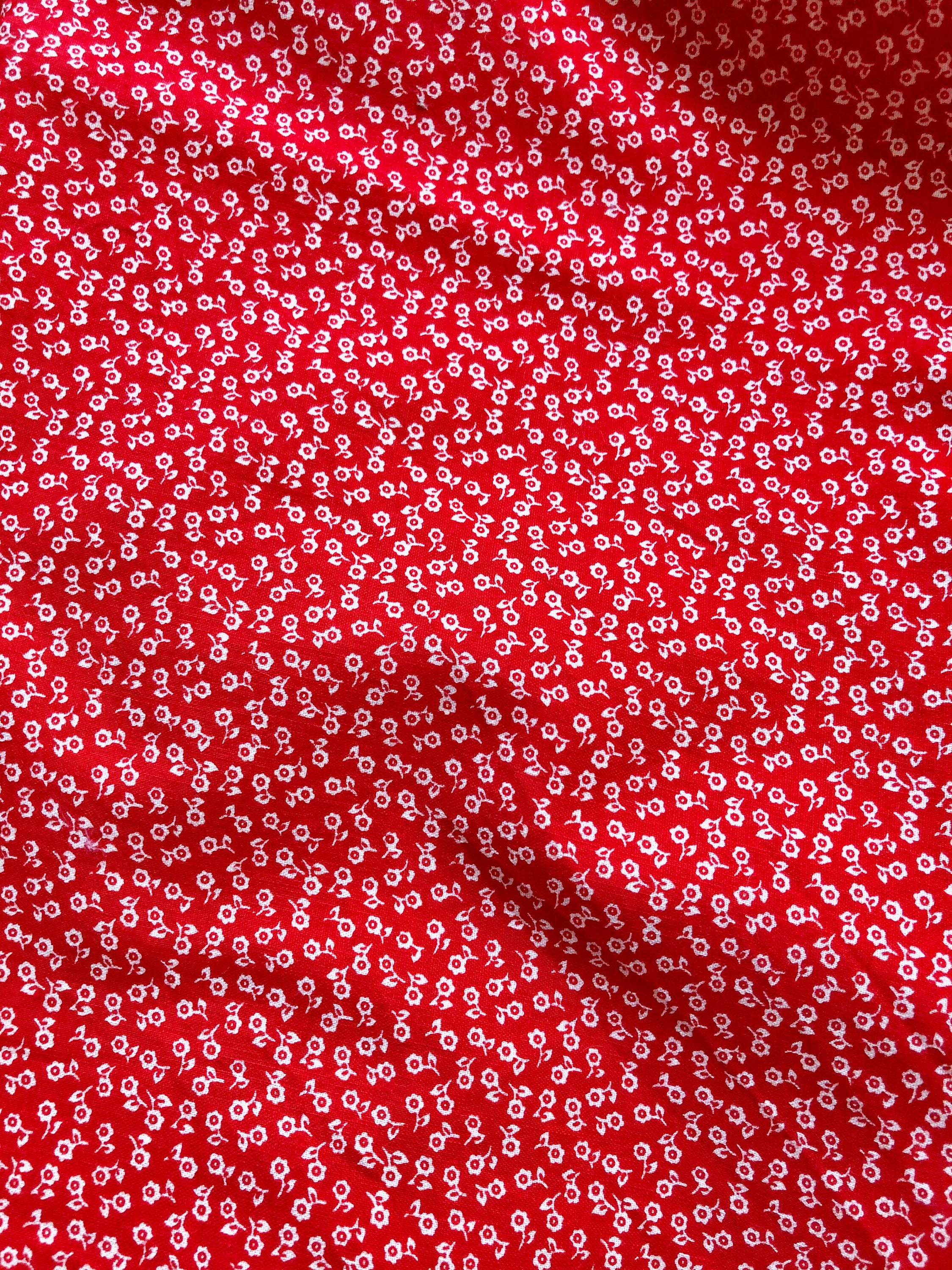 Vintage Fabric, 2 Pieces, Solid Red, Small Floral Print, Cranston Print ...