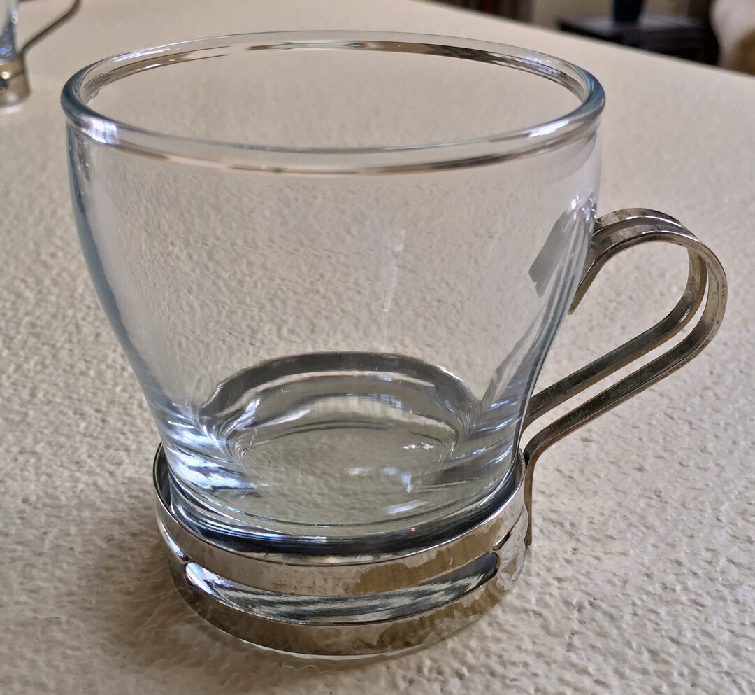 Set of 8 Vintage Glass Punch Cups, With Removable Metal Handles ...