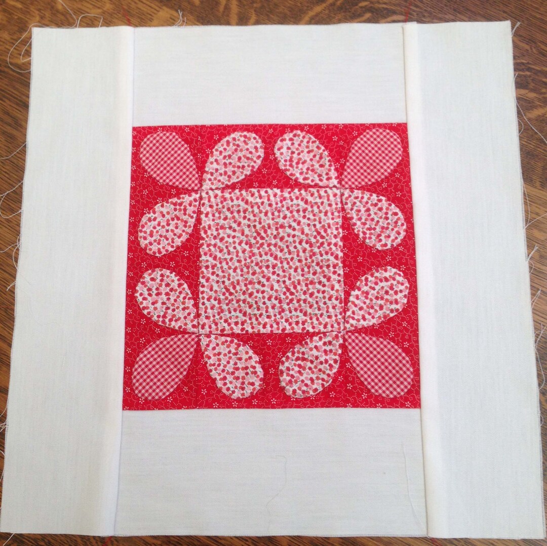 Vintage Pieced 16 Inch Quilt Block, Red and White Fabrics, One of ...