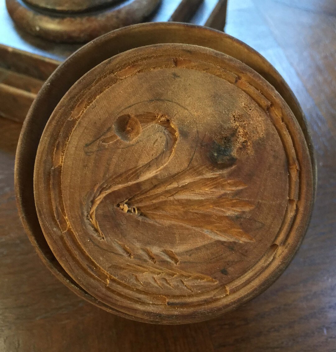 Antique Wood Primitive Butter Mold, Butter Stamp, Carved Swan Design ...