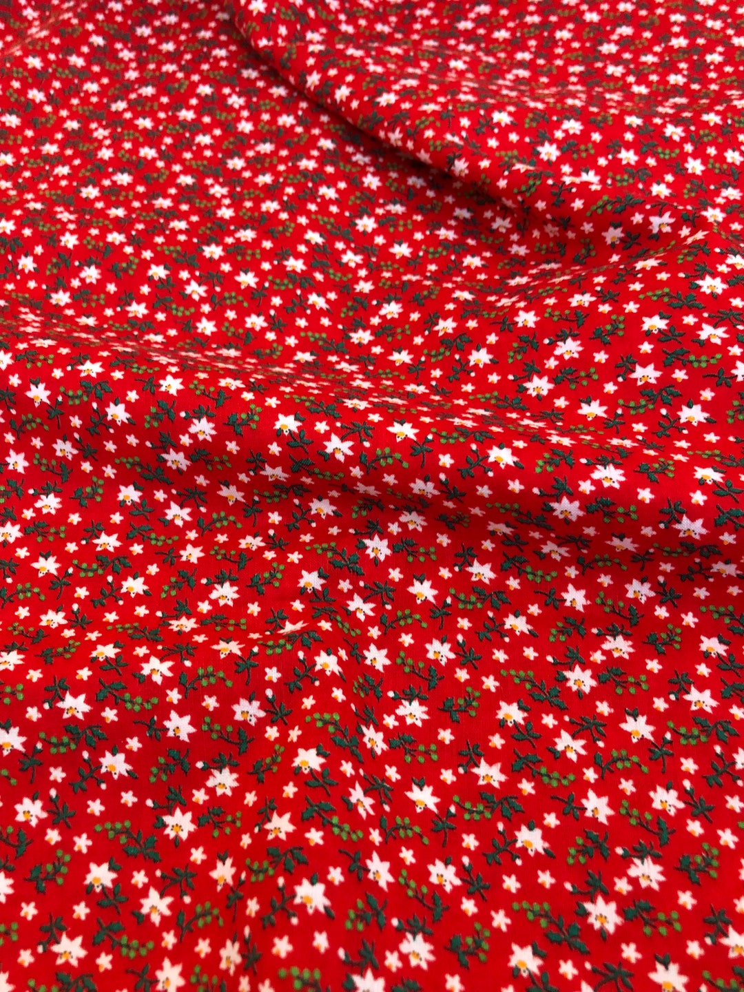 Vintage Fabric, Holiday Fabric, Red Floral Print, Cranston Print Works ...