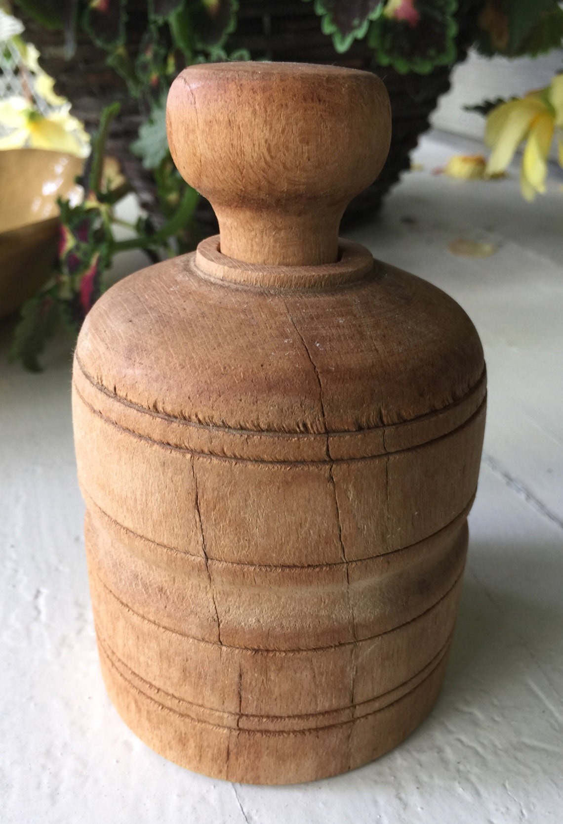 Antique Large Wood Primitive Butter Mold, Butter Stamp, Carved Leaf ...