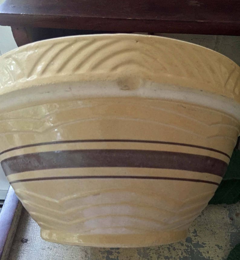 Antique Large Yellow Ware Bowl Brown Bands Antique - Etsy