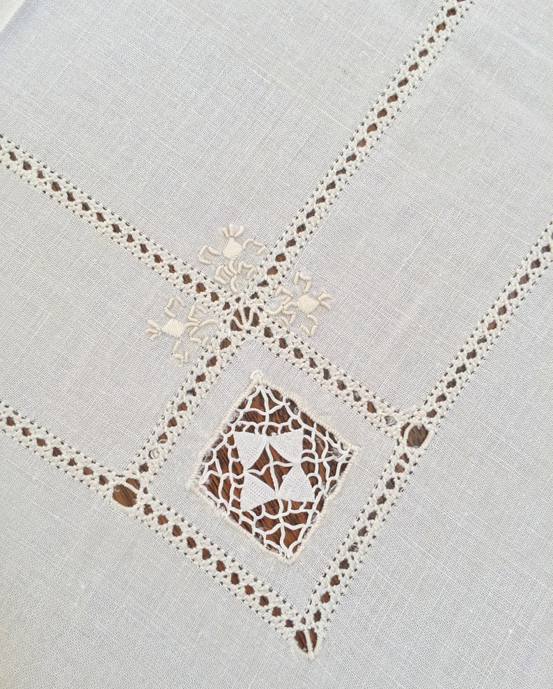 Vintage Linen Table Cloth Openwork Embroidery Drawn Thread - Etsy