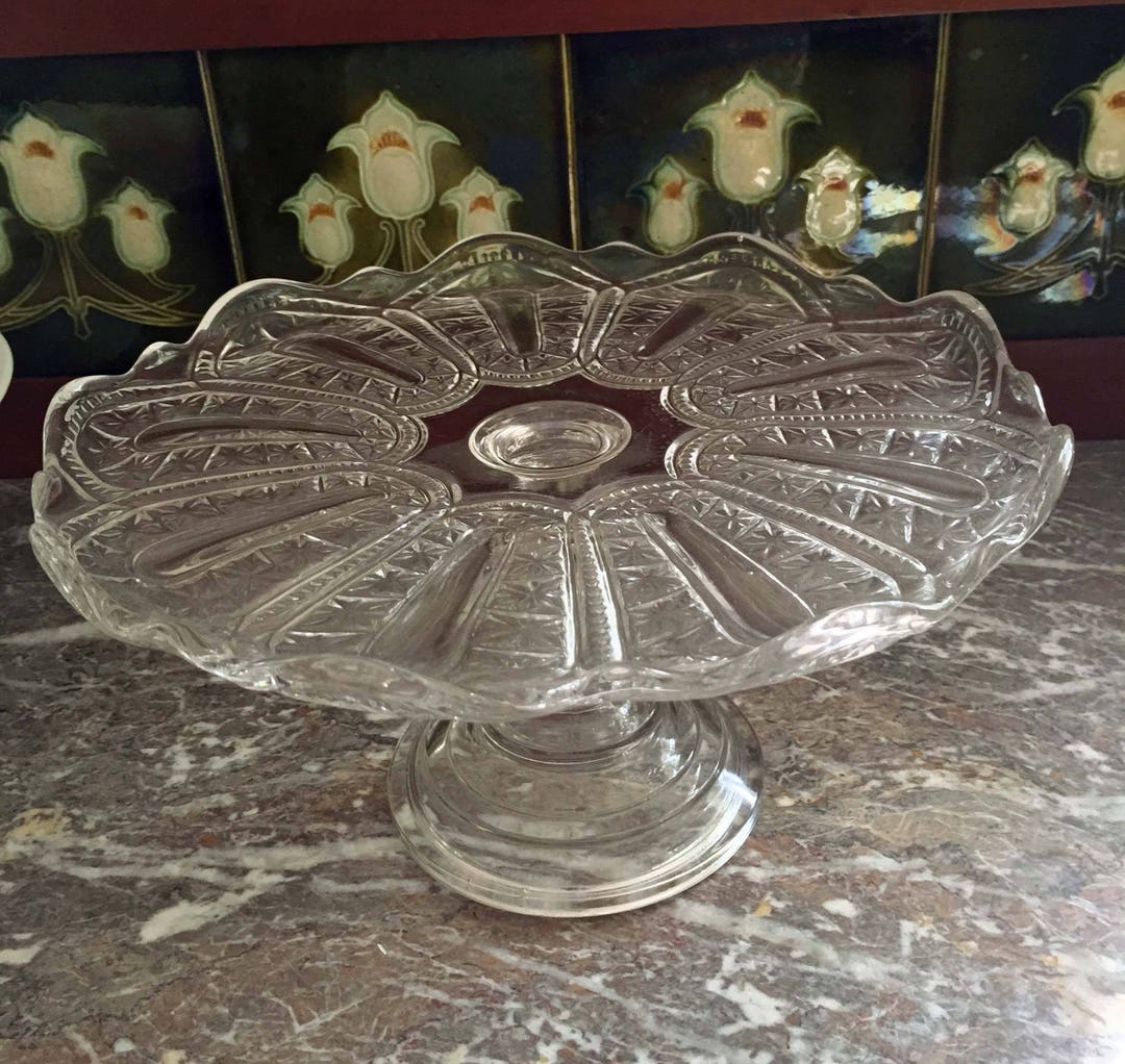 Antique Glass Pedestal Cake Stand, EAPG, Bryce Walker, Jasper ...