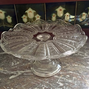 Antique Glass Pedestal Cake Stand, EAPG, Bryce Walker, Jasper ...