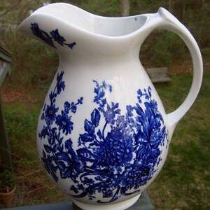 Blue Transfer Ware Pitcher, Ewer, Antique Collectible, Farmhouse Decor ...