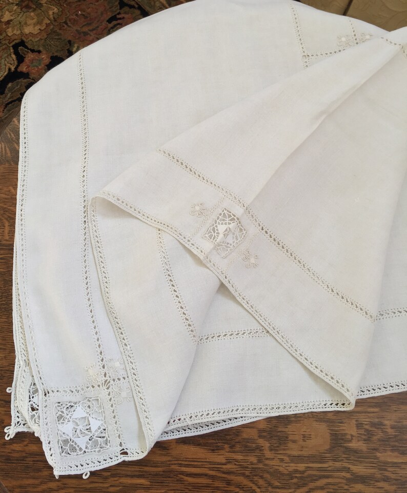 Vintage Linen Table Cloth Openwork Embroidery Drawn Thread - Etsy