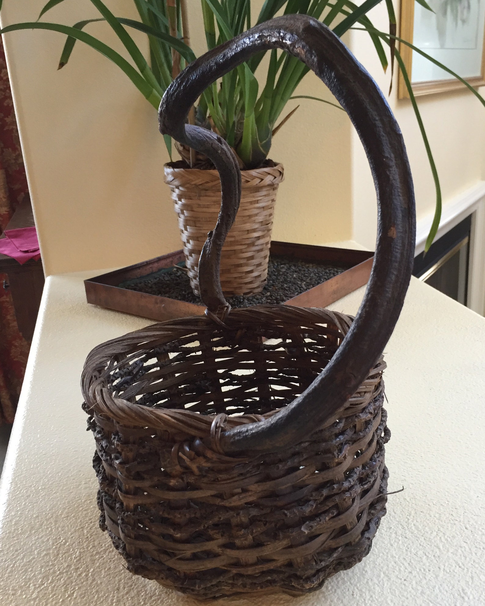 Vintage Rustic Twig Basket, Wonderful Handle, Vintage Gift, Interior ...