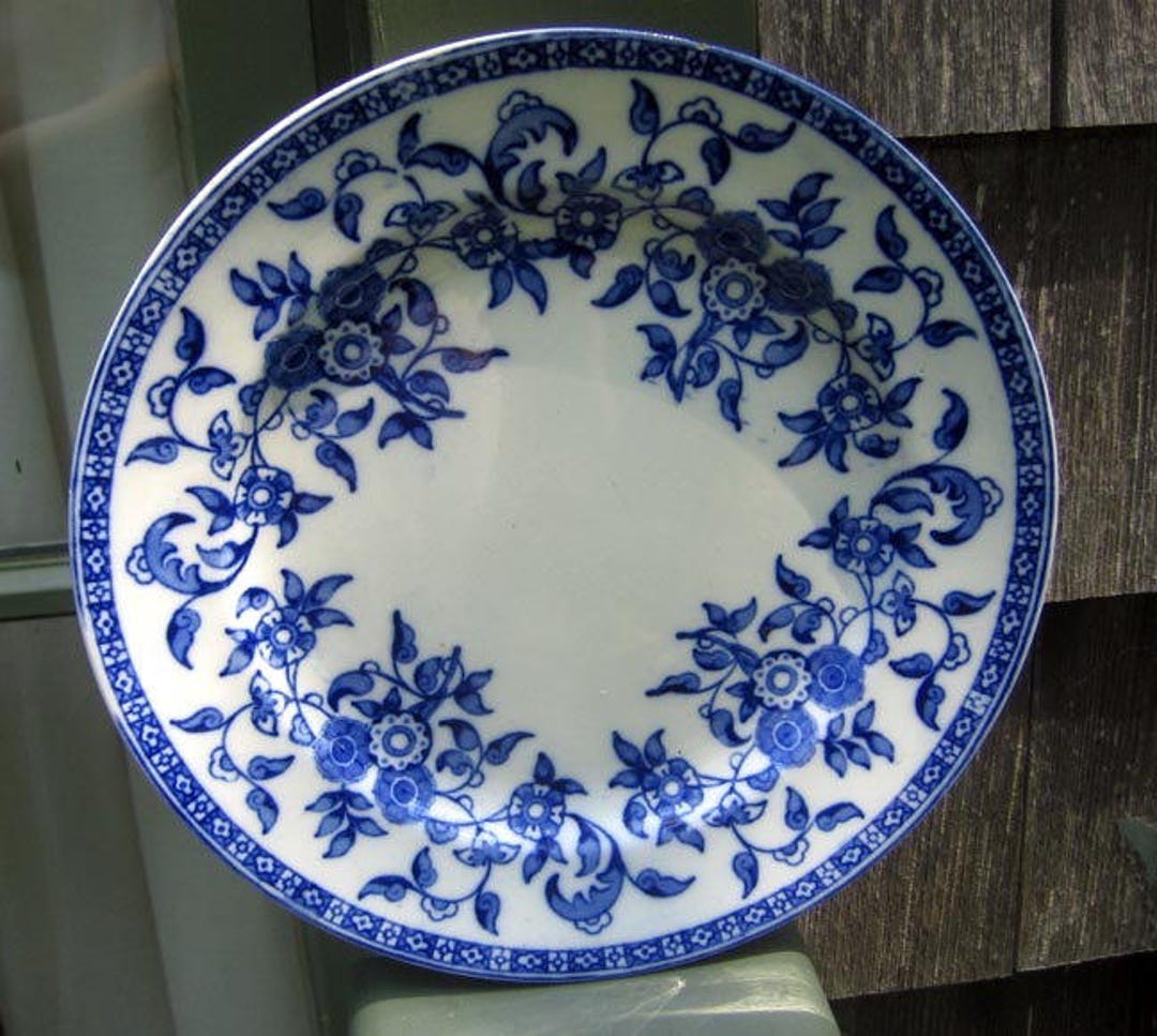 Antique Flow Blue Plate, Wedgwood, Indiana, England, Antique ...