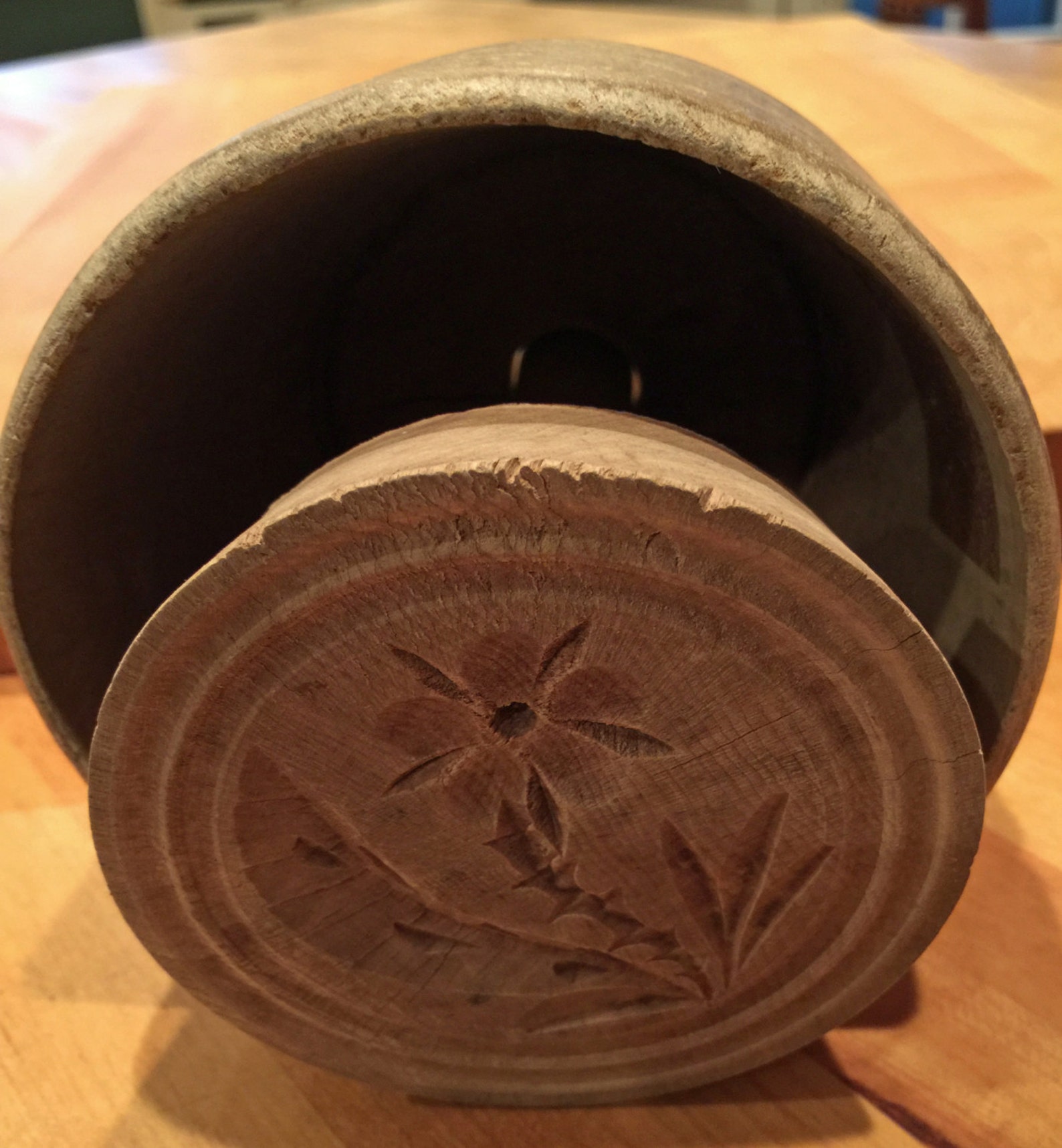 Antique Large Wood Primitive Butter Mold, Flower and Leaves, Butter ...