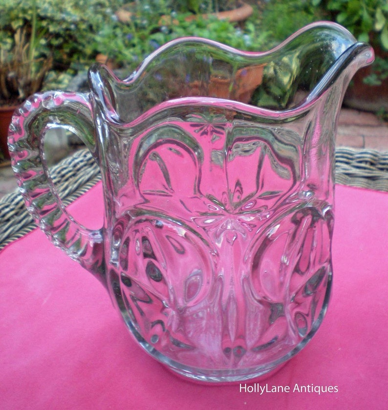 Vintage Pressed Glass Pitcher Heavy Water Pitcher Garden | Etsy