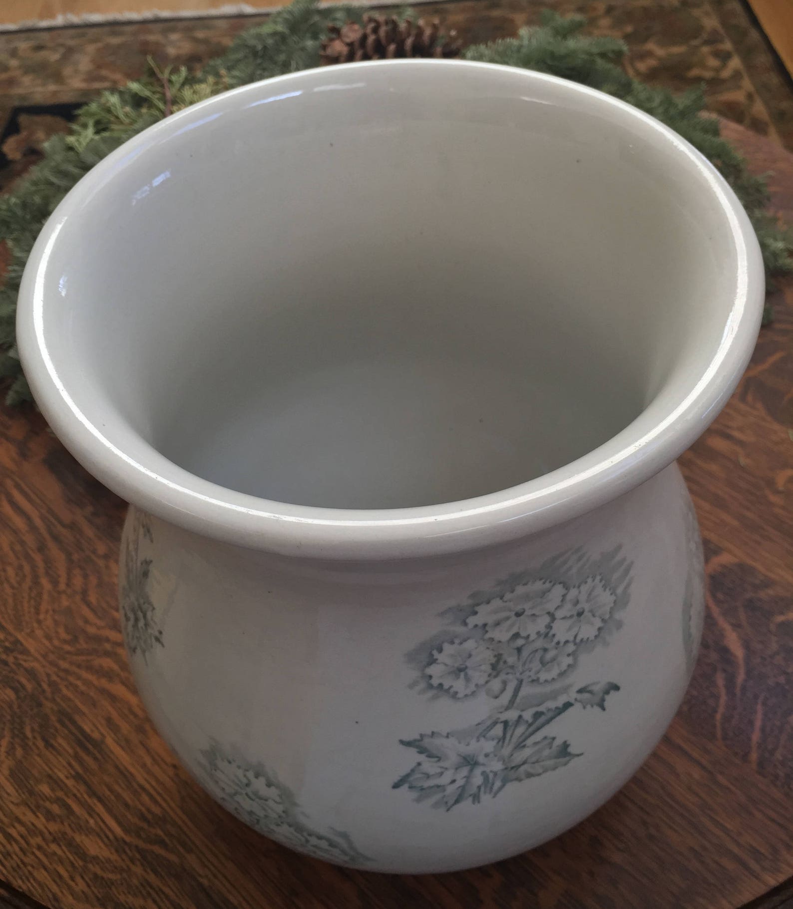 Early Large Transfer Ware Waste Pot, Sage Green Floral, Alba China ...