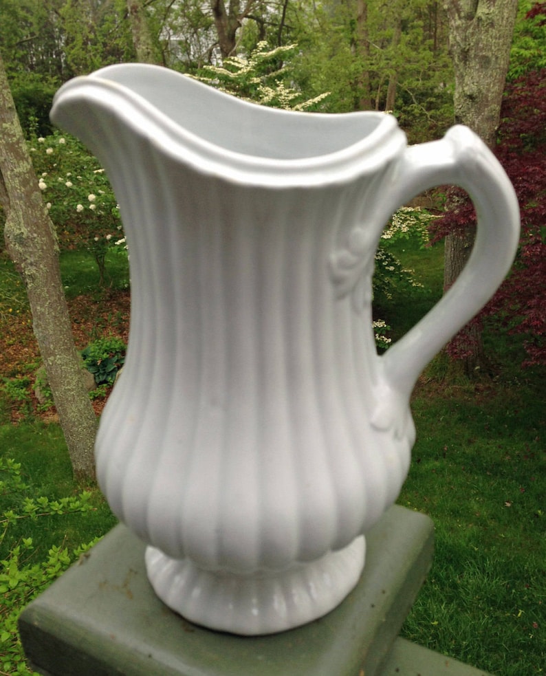 Early English White Ironstone Pitcher Full Ribbed Shape - Etsy