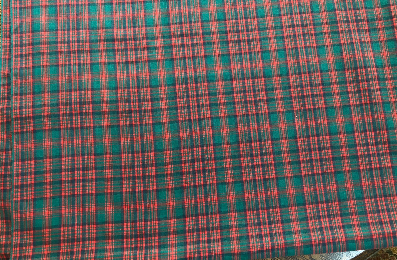 Vintage Fabric, Red and Green Plaid, Holiday Fabric, Cotton Fabric ...