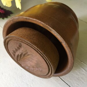 Antique Large Wood Primitive Butter Mold, Butter Stamp, Carved Leaf ...