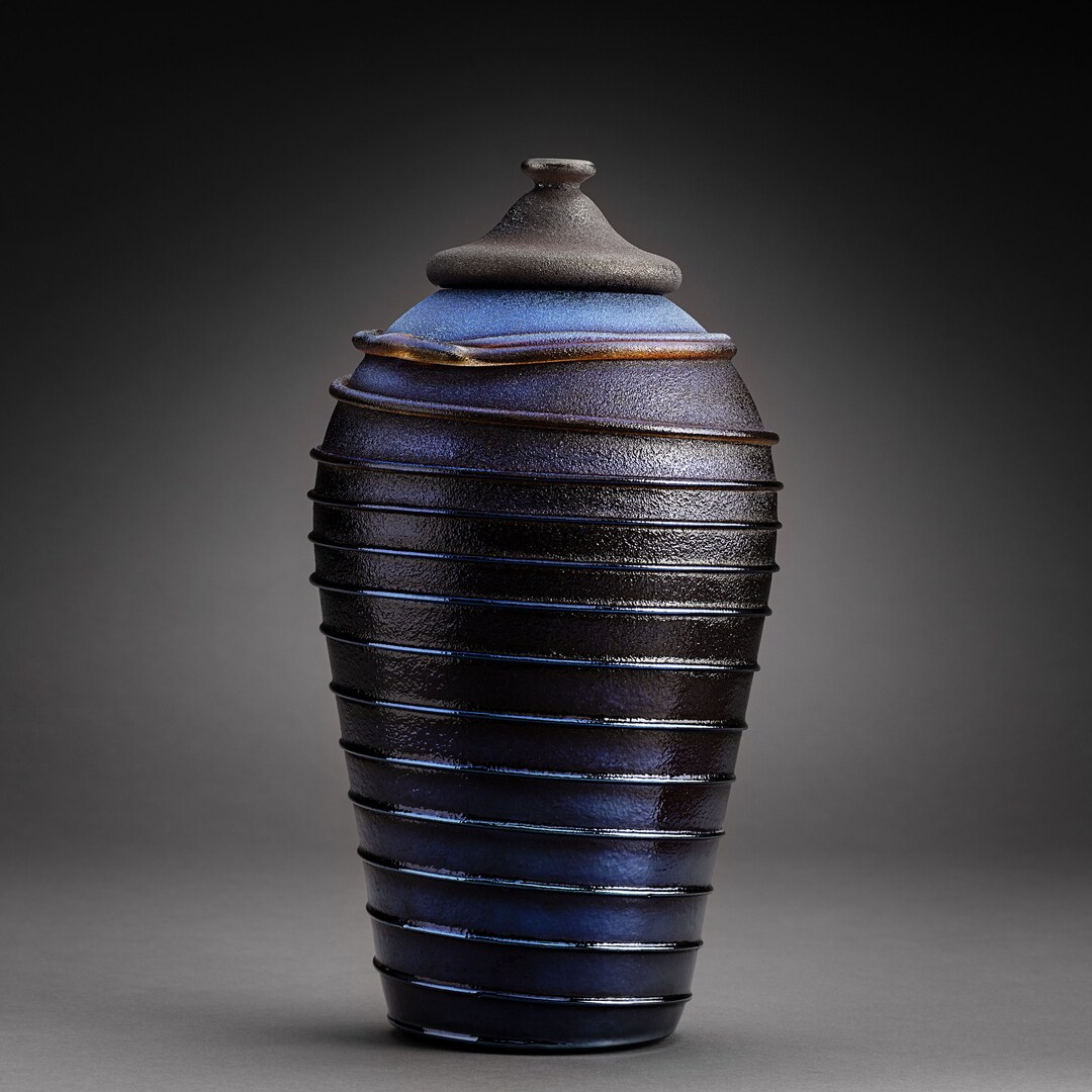 Prototype Metallic Blue Wrap Urn - Vase With Lid #423 - Etsy