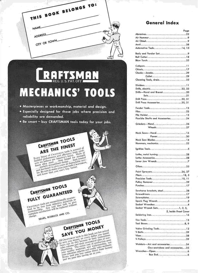 1948 Sears Craftsman Tools Catalog - Digital PDF Copy - Vintage Tools ...