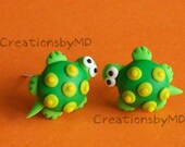 Items similar to turtles stud earrings polymer clay fimo handmade on Etsy