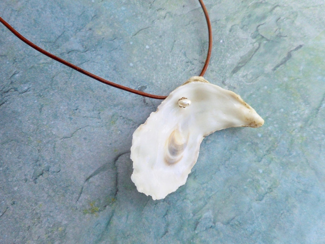 Real Oyster Shell With Pearl Pendant Necklace / Beach Jewelry ...