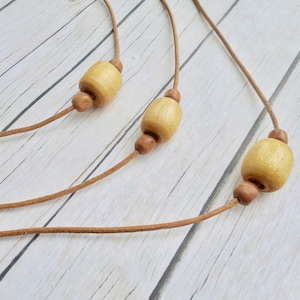 Skin Color Leather Necklace Natural Brown Wooden Beads Necklace ...