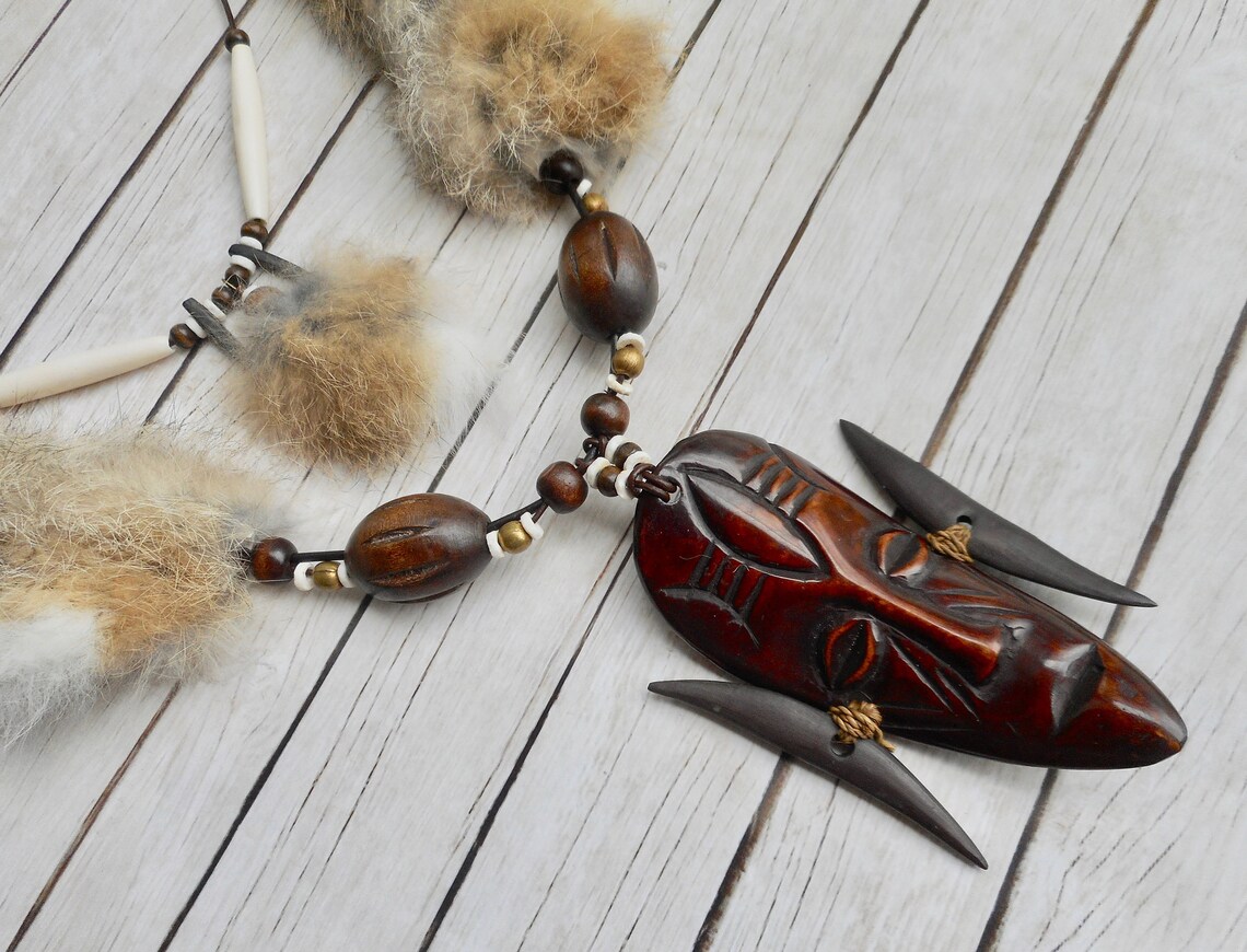 Tribemask Congo Africa Pendant Necklace Mens Leather Skin Coat | Etsy