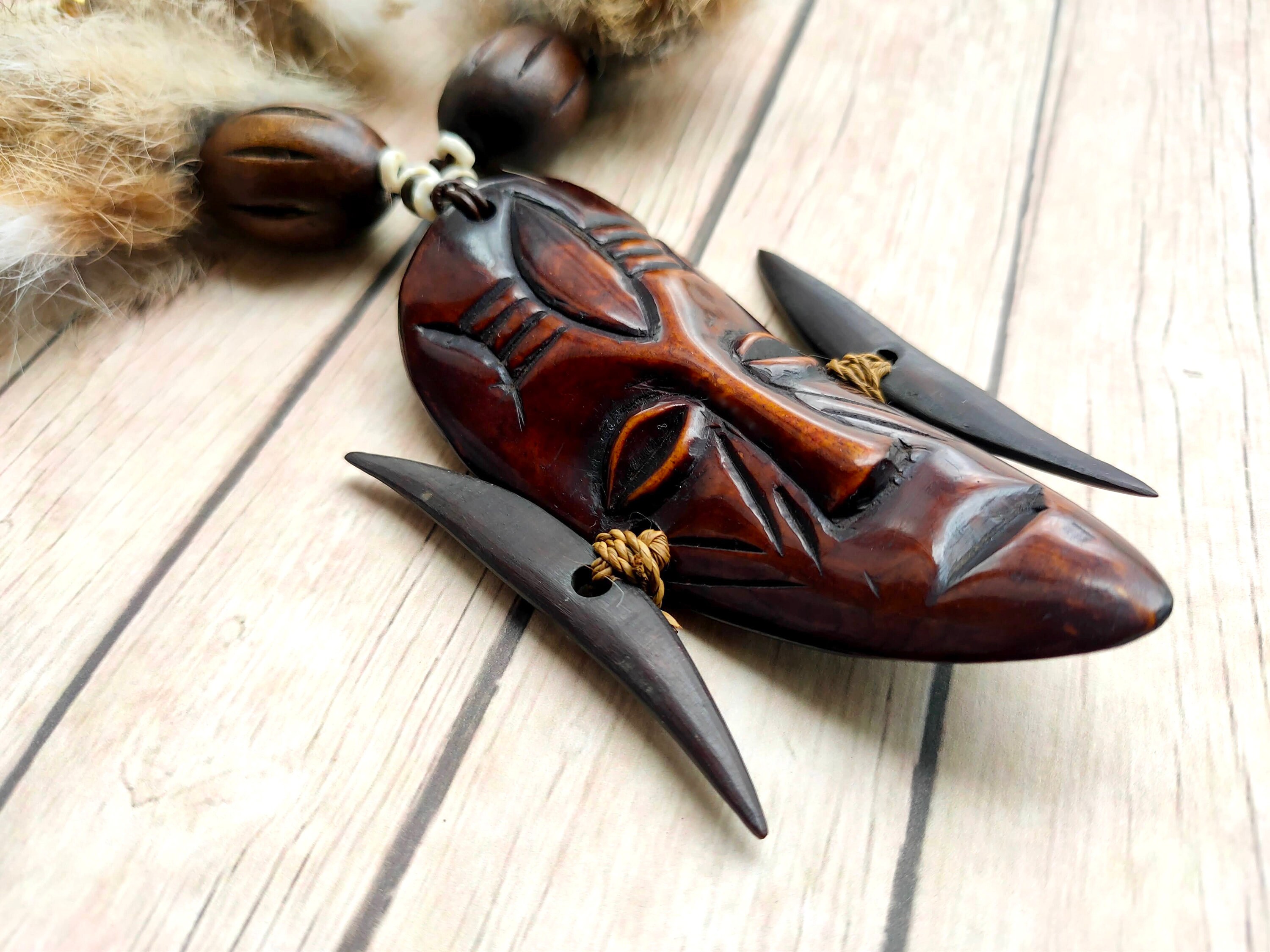 Tribemask Congo Africa Pendant Necklace Mens Leather Skin Coat Handmade ...