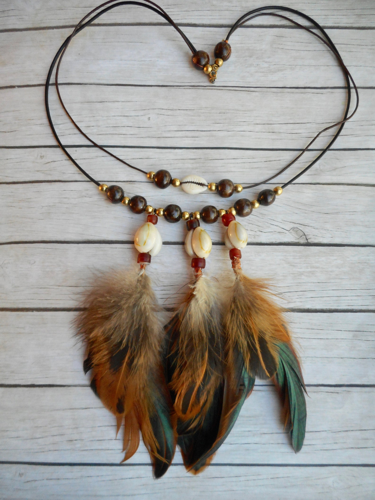 Bird Feathers Pendants Necklace Brown Roosters Feathers Native Inspired ...