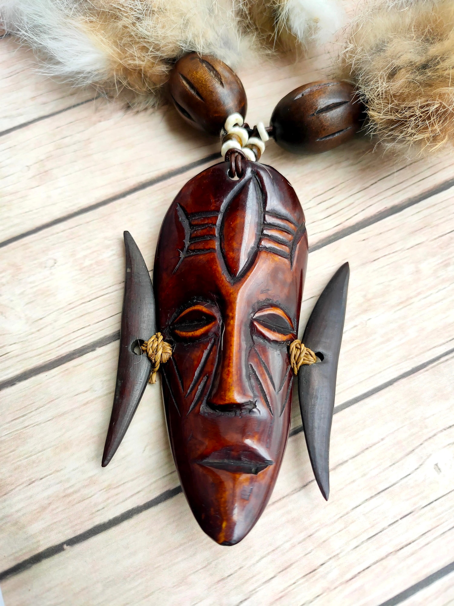 Tribemask Congo Africa Pendant Necklace Mens Leather Skin Coat Handmade ...