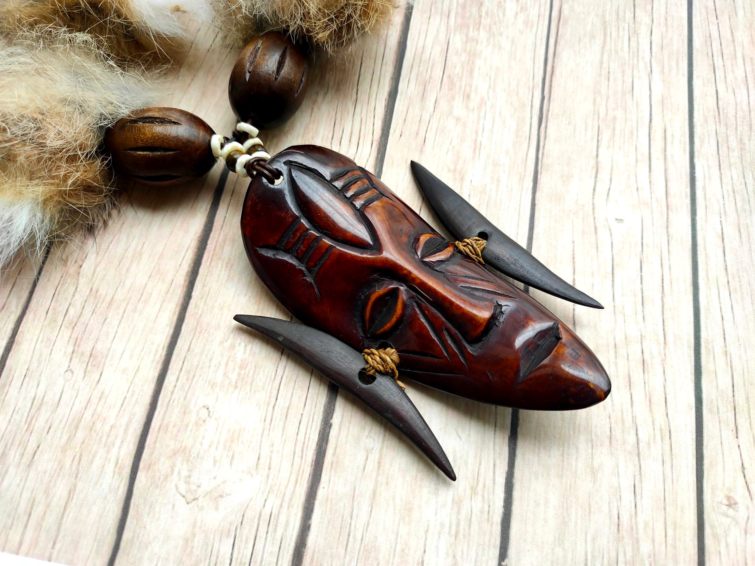 Tribemask Congo Africa Pendant Necklace Mens Leather Skin Coat Handmade ...