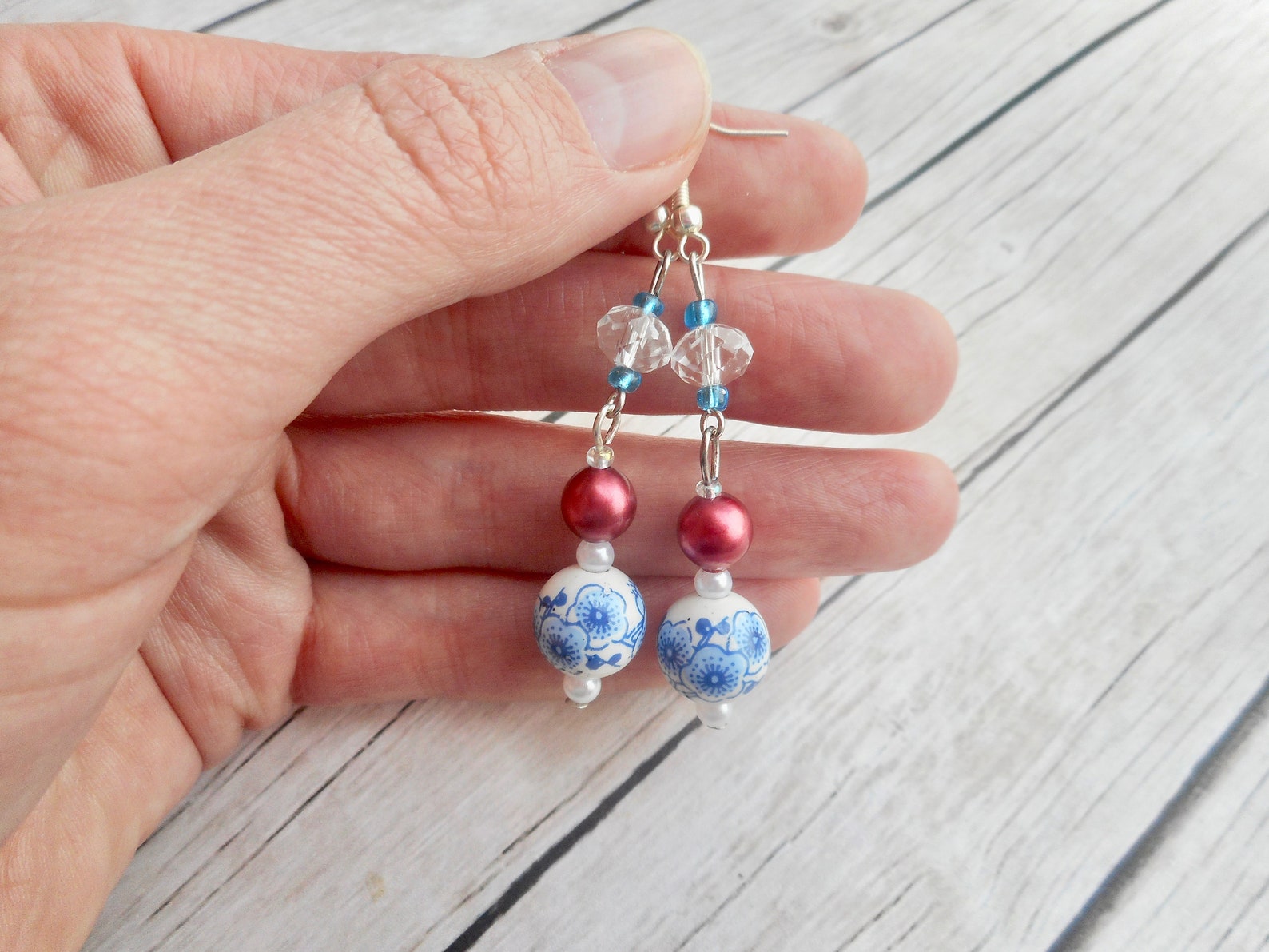 Delft Blue White Beaded Earrings Stylish Ladies Fashion Jewelery ...