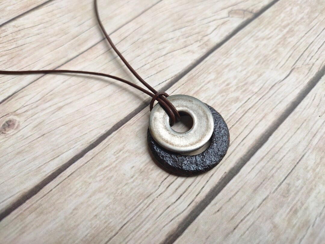 Rusted Washers Pendants Leather Necklace Fashion Jewelry - Etsy