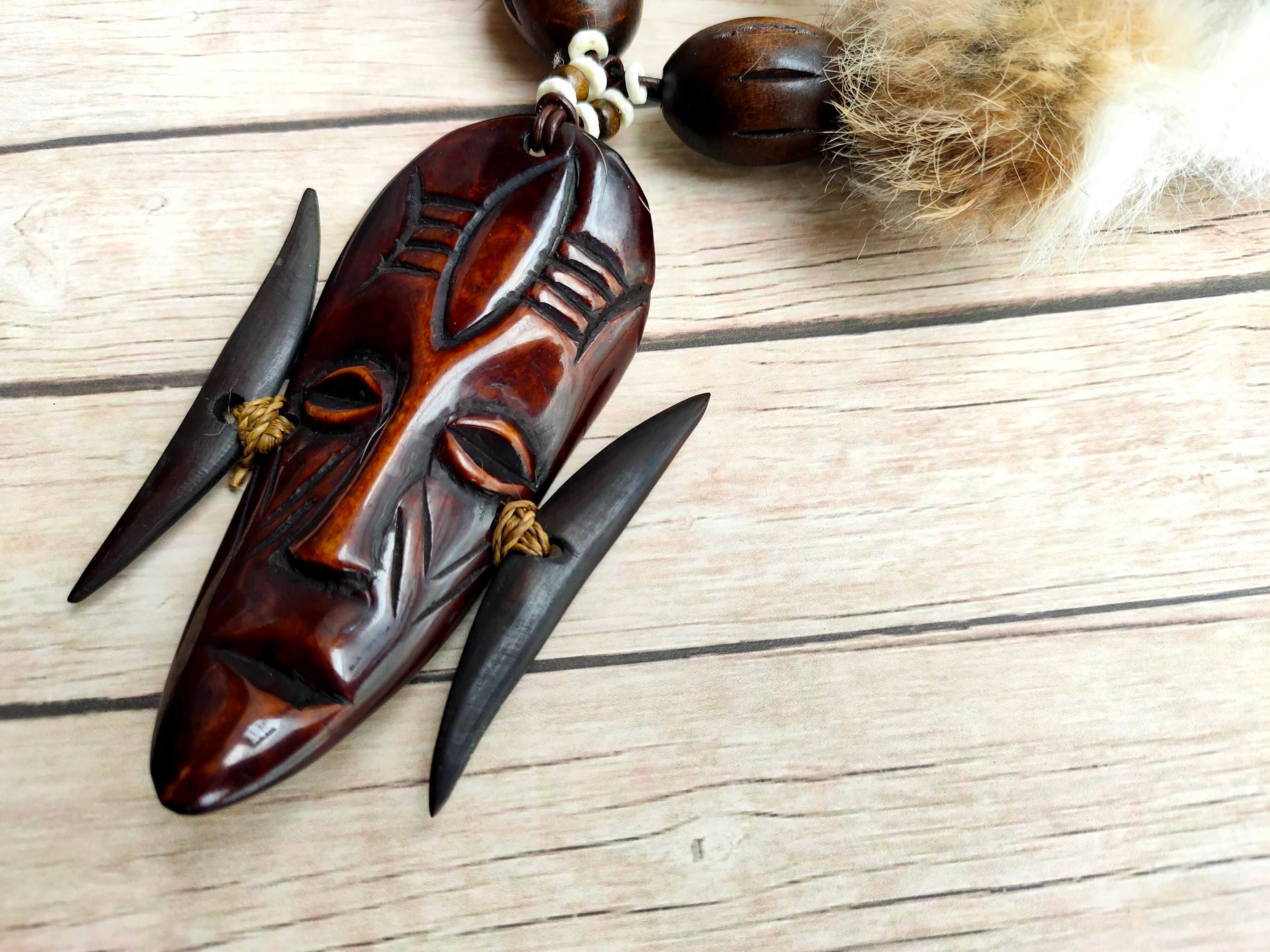 Tribemask Congo Africa Pendant Necklace Mens Leather Skin Coat Handmade ...