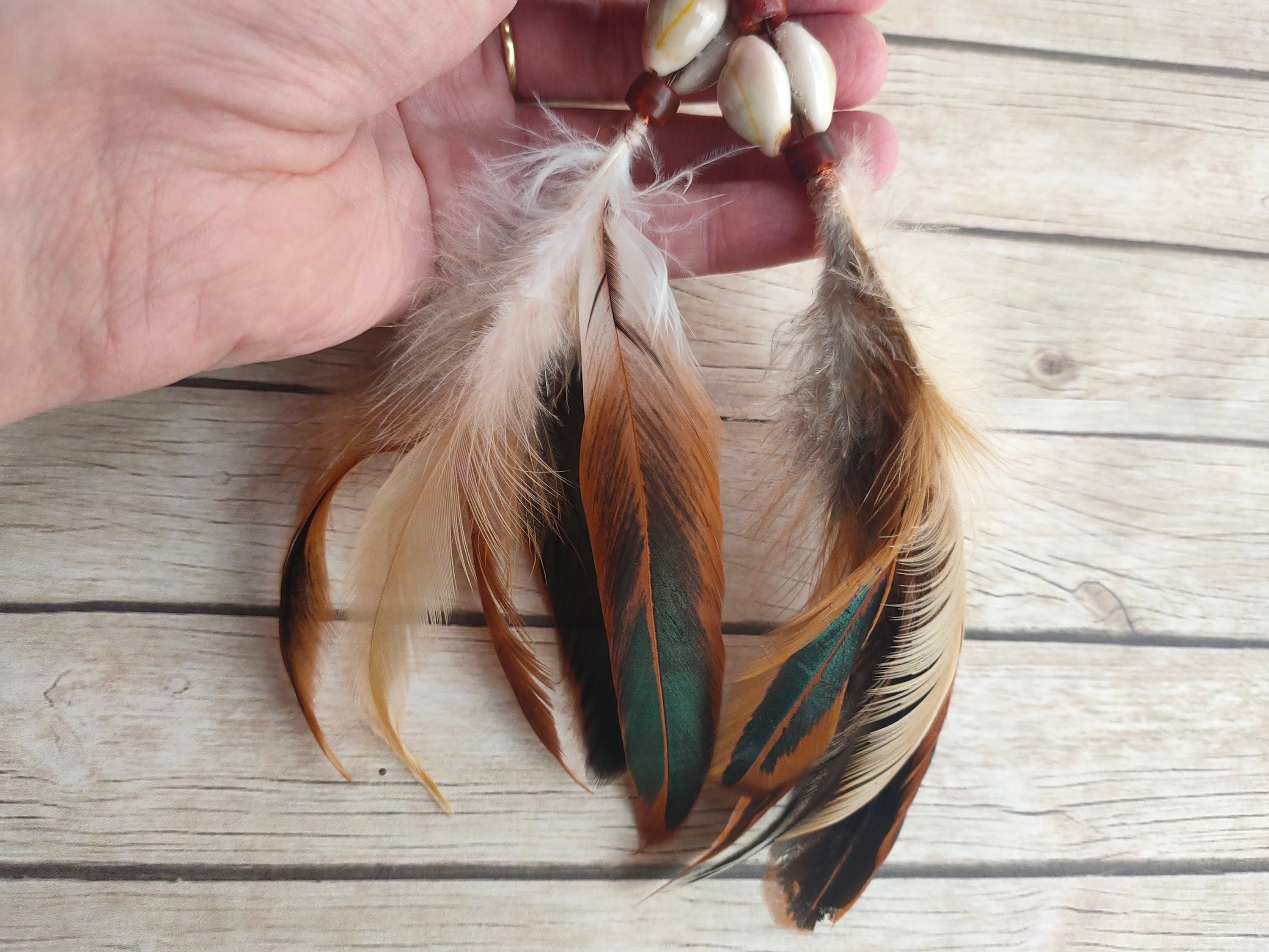 Real Bird Feathers Plume Earrings Kauri Shell Native Inspired - Etsy
