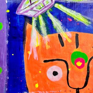 Orange Cat UFO Art Original Painting Mixed Media on Upcycled Cardboard ...
