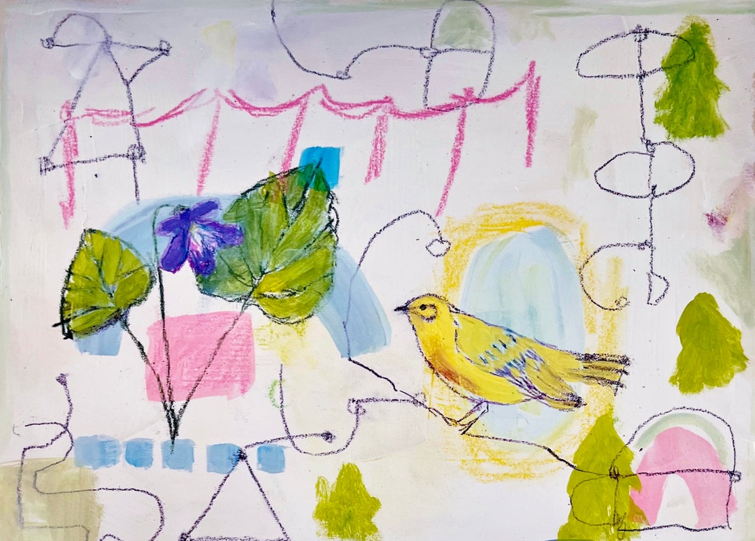 Yellow Warbler Common Blue Violet and String Theory Archival - Etsy